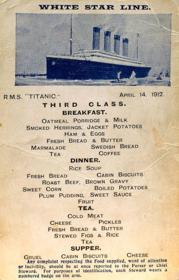 Menus Reveal What The Different Passenger Classes Ate On The Titanic Neatorama